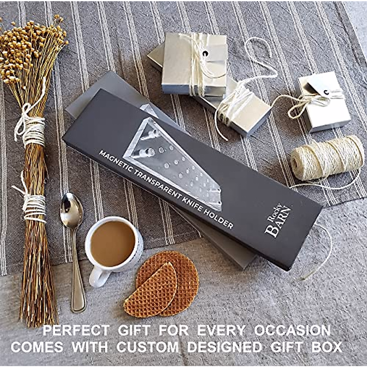 Rocky Barn Magnetic Knife Holder for Wall, Modern Transparent Magnetic Knife Strip Bar Rack, Magnet Knife Hanger, Kitchen Knife Utensil and Tool Storage, Magnetic Kitchen Wall Organizer, 12,6x3 inch