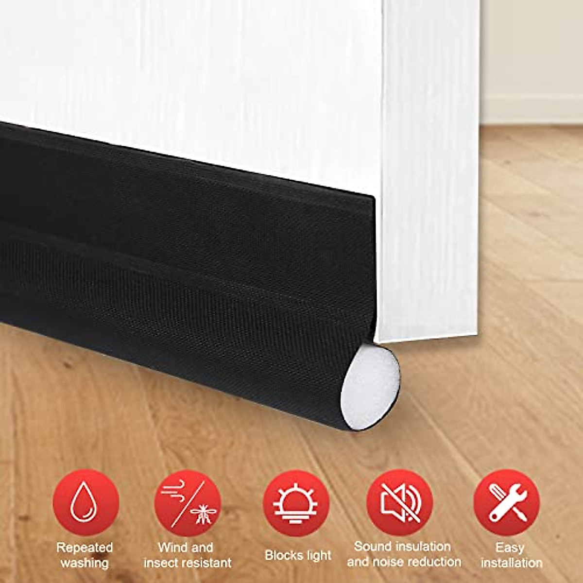 Door Draft Stopper, 37" Under Door Draft Stoppers, Adjustable Door Draft Blocker Bottom for Soundproof, Isolating Hot and Cold Air, Dust, Smoke, Wind and Breeze (Black, 1 Pack)