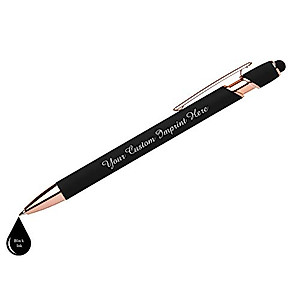 Express Pencils™ - Personalized Pens Gift Set - 2 Pack of Rose Gold Soft Touch Metal Pens w/gift box - Luxury Ballpoint Pen Custom Engraved w/Name or Message | Perfect for Him or Her (Black - Black)