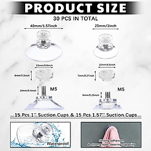 Teenyyou 30 Packs Adhesive Suction Cups Bulk with Screws Nut 25mm/40mm Suction Pads Clear PVC Sucker Pads Suction Hook Holder for Window Wall Car Door Shade License Plates Decor