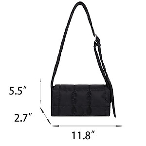 KAOBIO Cotton Padded Cassette Crossbody Bag Puffer Woven Shoulder Bag Puffy Down Knitting Handbag Nylon Y2k Trendy Purse (Black)