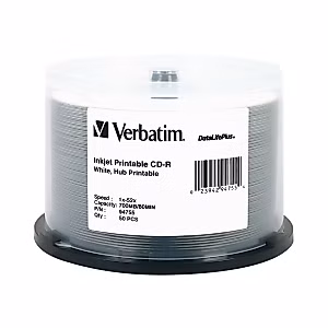Verbatim CD-R 700MB 52X DataLifePlus White Inkjet Printable, Hub Printable - 50pk Spindle - 94755