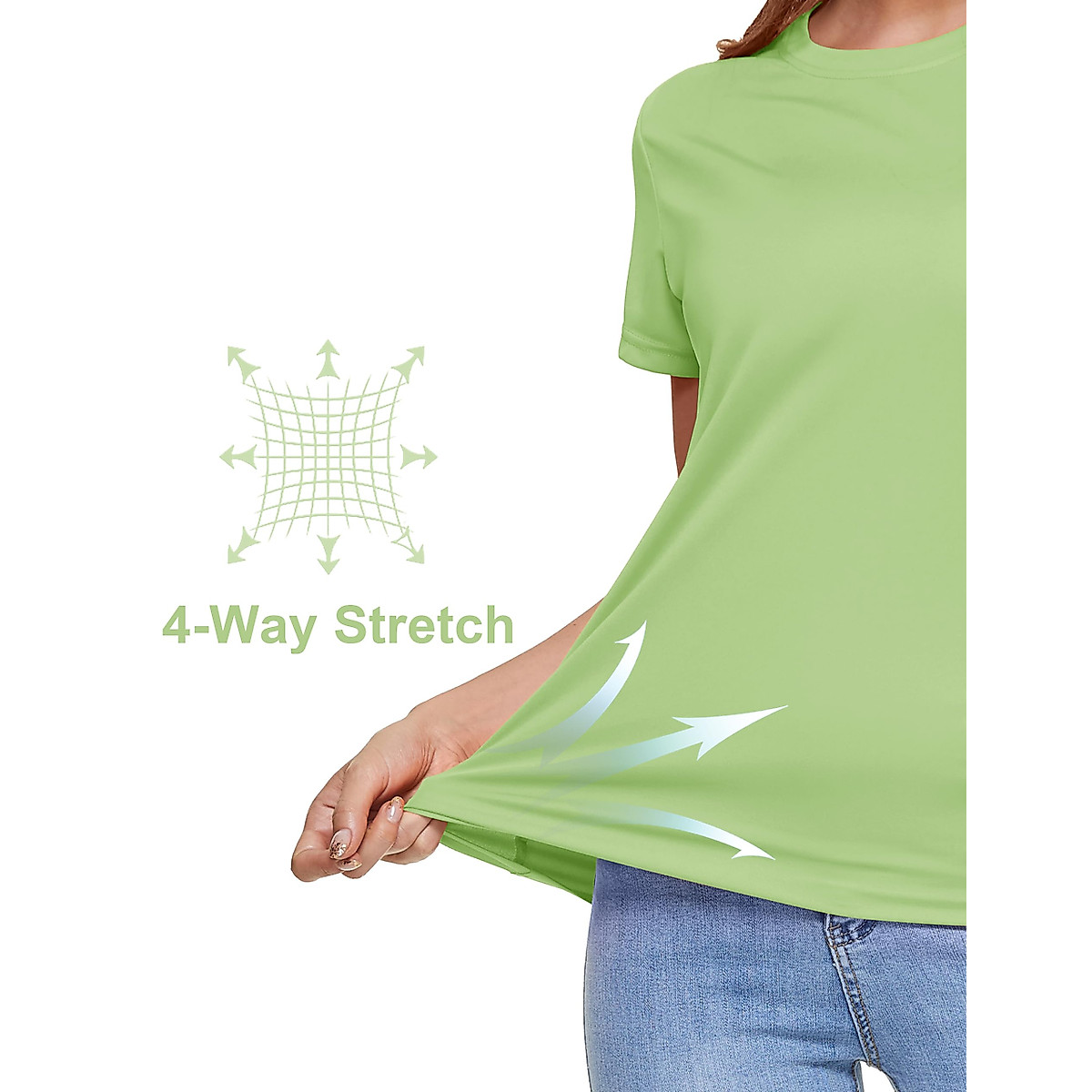 MAGCOMSEN Tennis Shirts for Women Dry Fit Tshirts Shirts Short Sleeve Rash Guard Uv Shirts for Women Sun Protection Running Tops Light Green,M