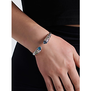 DEVATA Sterling Silver 925 and 18K Gold with Citrine and Peridot Bali Filigree Cuff Bracelet DHK3586CT (Size M)