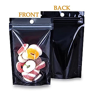 200PCS Black Mylar Bags For Food Storage Stand Up Packaging Bags For Small Business Resealable Sample bags 2 Sizes Foil Small Ziplock Bags with window