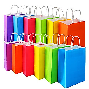 Jutoe 24pcs Kraft Paper Gift Bags,Recyclable Paper Shopping Bags with Handles,Rainbow Colors Retail Bags,Birthday Party Bags,Souvenir Gift Bags