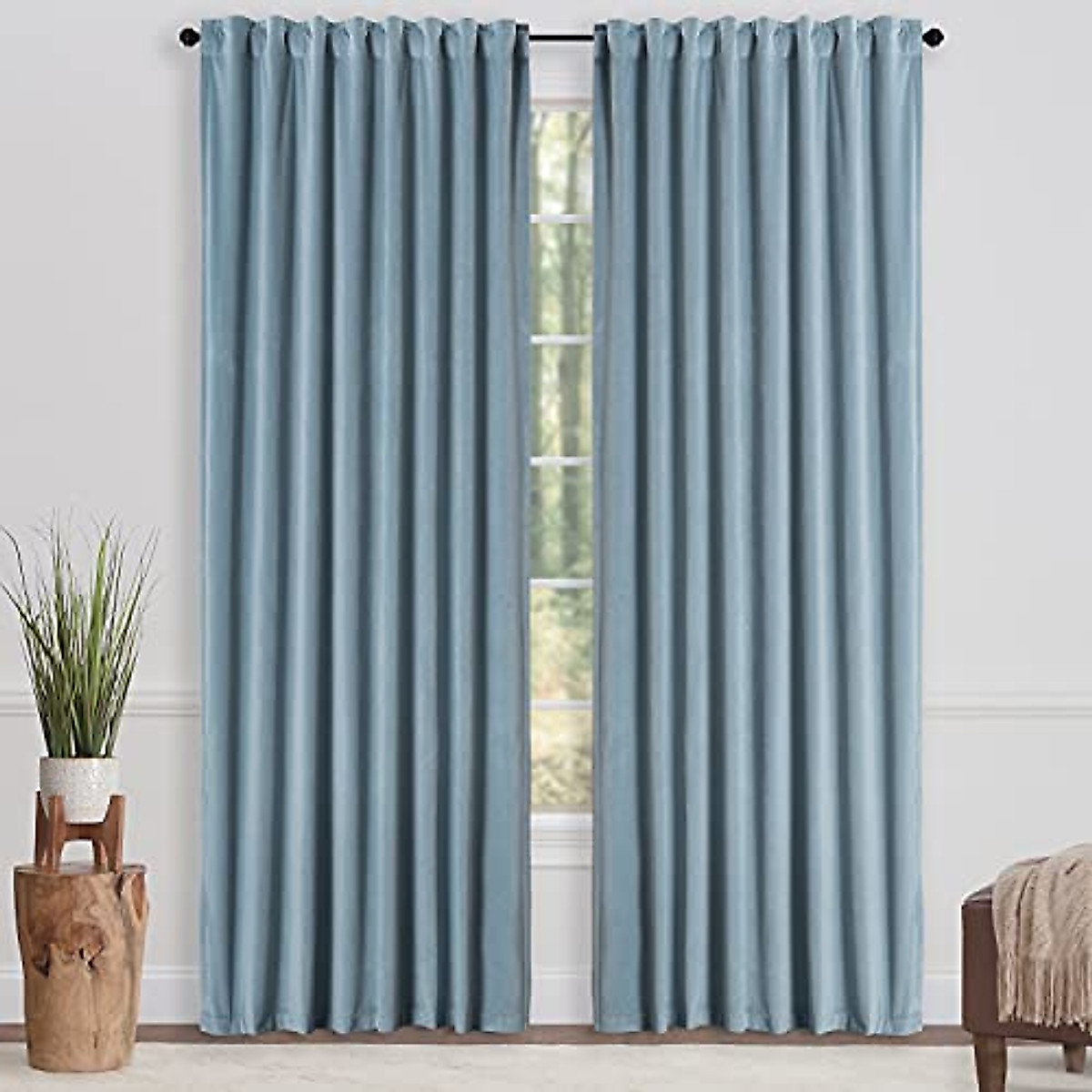 Chanasya Solid Velvet Curtains - Classy and Solid Drapes for Living Room or Bedroom - 52" x 84" - Slate Blue, 2 Panels