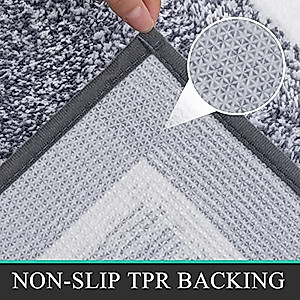 Pauwer Bathroom Rug Mat Set 3 Piece, Microfiber Shaggy Bath Mat Set, Non-Slip Ultra Soft Carpet Mats, Absorbent Bathroom Mat Set with U-Shaped Toilet Mat for Bathroom, Tub, Shower, Dark Grey