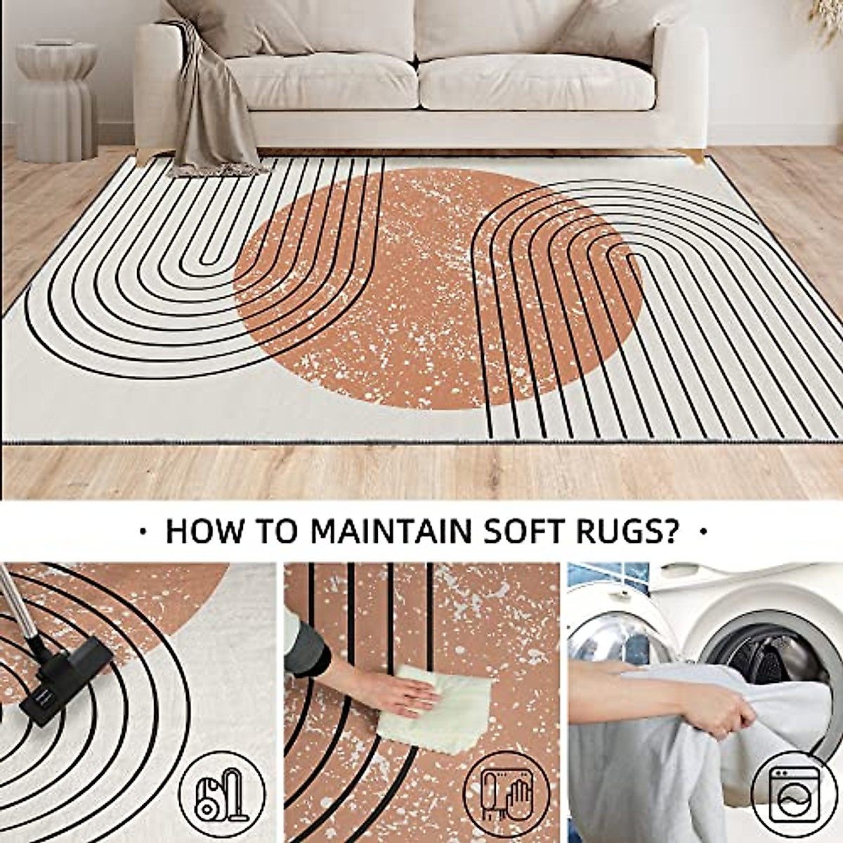 Tritard Mid Century Boho Abstract Area Rug Modern Geometry Line Art Home Decor Easy Clean Rug Soft Non-Shedding Non-Slip Backing Rugs Floor Carpet for Living Room Bedroom, 8'x10'