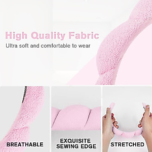 URAQT Spa Headband for Women, Non Slip Puffy Makeup Headband Soft Absorbent Sponge Terry Towel Cloth Fabric Head Band, Thick Padded Hair Hoops Bubble Headband for Face Washing, Skincare, Facial Mask