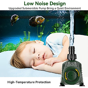 POPOSOAP Submersible Water Pump 880GPH(60W, 3000L/H), Fountain Pump with 8.5FT High Lift & 3 Nozzles, Ultra Quiet Aquarium Water Pump for Fish Tank, Outdoor, Pond, Waterfall, Hydroponics, Aquarium