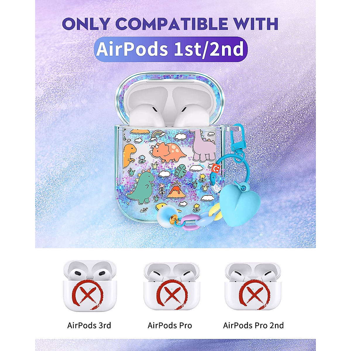 Kokaaee for Airpod Case 2nd & 1st Generation Cover Kawaii Funda Cute Aesthetic Girl Women Protector Liquid Glitter Bling Sparkly Design Estuche Keychain Girly for Apple Air Pod 1/2 Gen