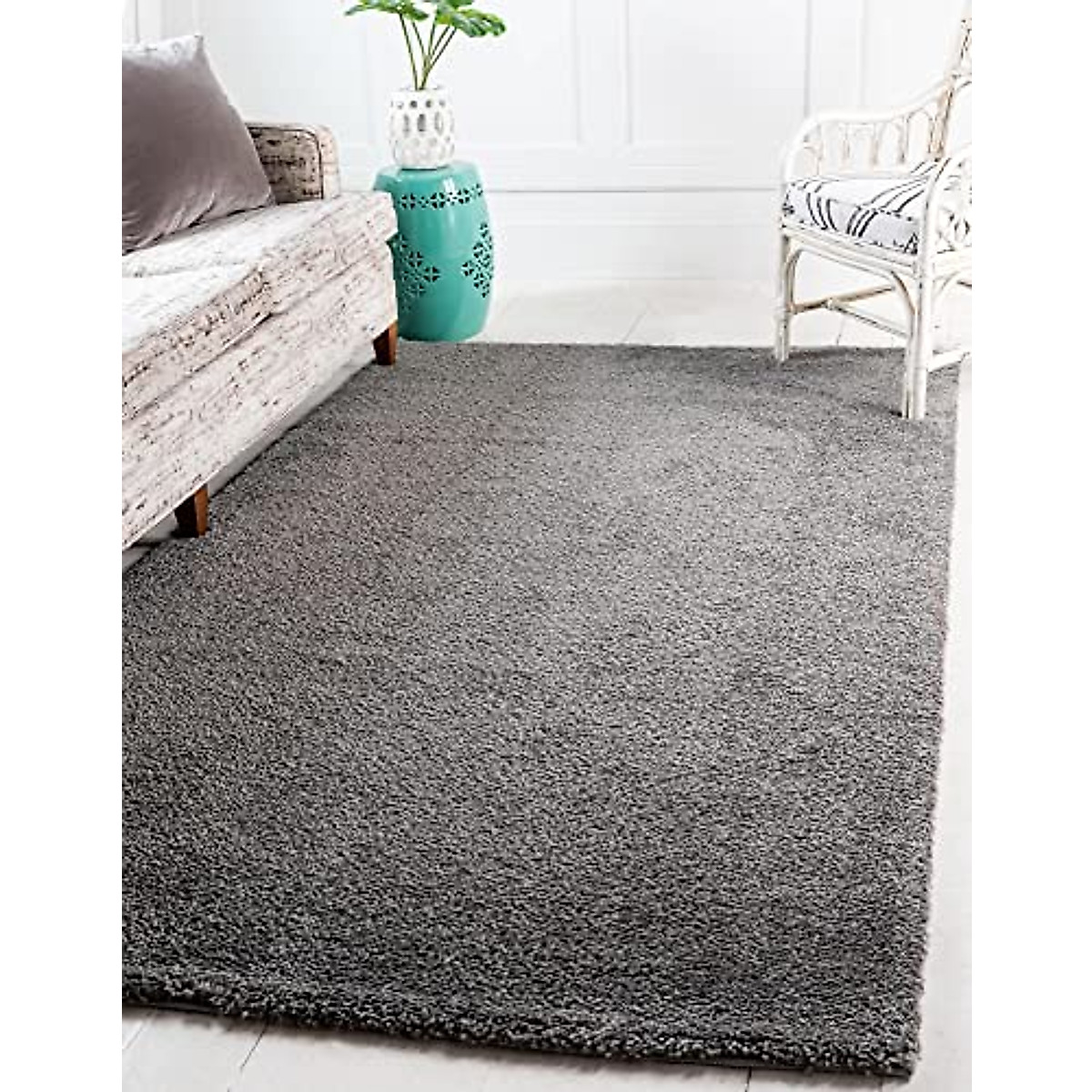 Unique Loom Solo Collection Solid, Plush, Kids, Modern Area Rug, 8 ft x 10 ft, Grey