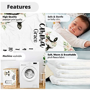 VibeCustom Personalized Baby Milestone Blanket, Monthly Baby Milestone Blanket, Cow Baby Blanket, Milestone Blanket for Baby Boy, Milestone Blanket for Baby Girl, Animal Print Baby Blanket