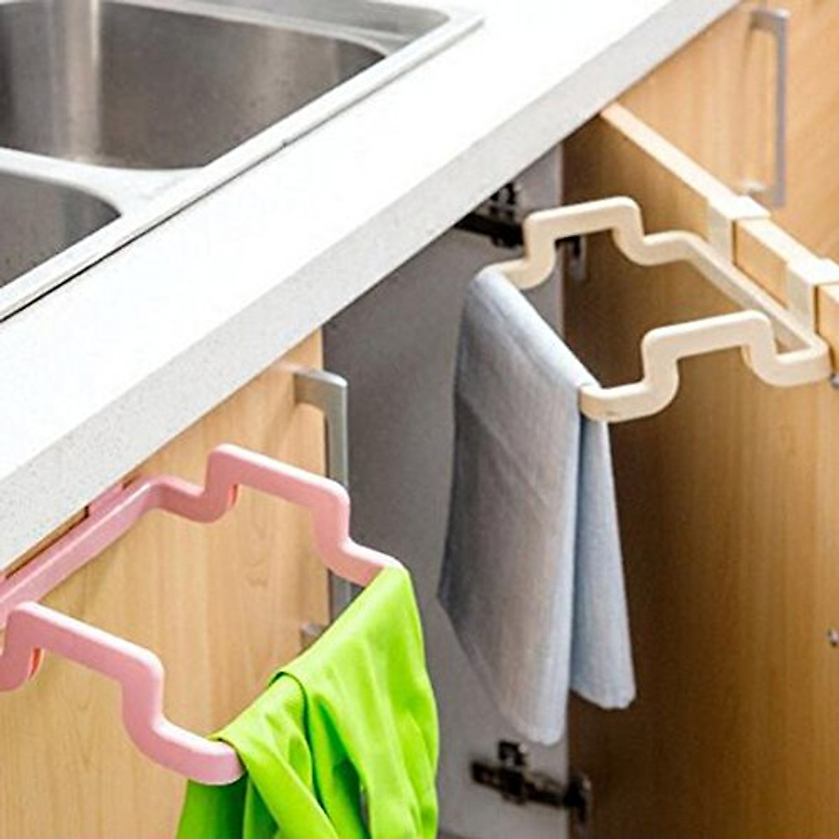 Aland Practical Kitchen Trash Garbage Bag Plastic Holder Cabinets Towel Rack Organizer Kitchen Door Back Portable Garbage Bag Bracket Beige