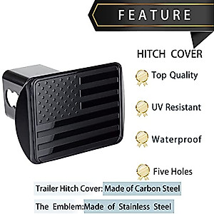 Stainless Steel Hitch Cover,USA Flag Emblem Metal (Black)