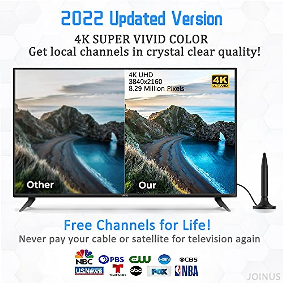 TV Antenna, 2023 Newest HDTV Indoor Digital TV Antenna 300 Miles Range with Amplifier Signal Booster 4K HD Free Local Channels Support All Television - 10ft High Performance Coax Cable