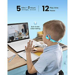 Hinersound Kids Bluetooth Headphones Open Ear Air Conduction,70/85/94dB Volume Control Ultra-Light Wireless Sport Kids Earbuds for Children Travel/Running/Cycling