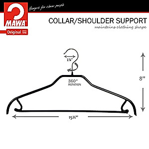Mawa by Reston Lloyd Silhouette Series Non-Slip Space Saving Clothes Hanger with Bar & Hook for Pants and Skirts, Style 41/FRS, Set of 12, Black
