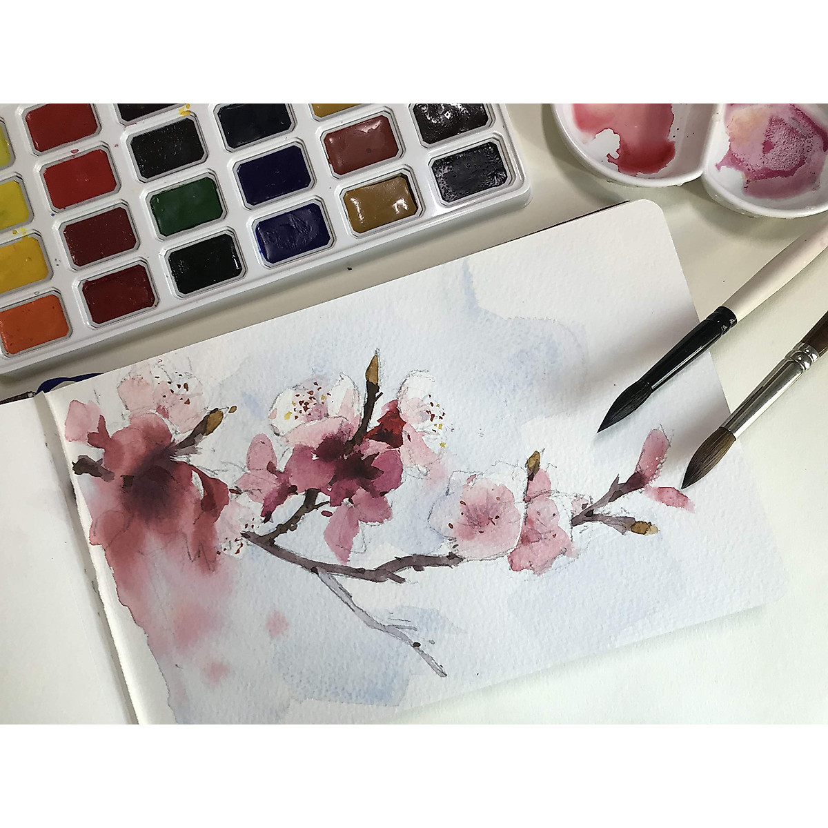 Watercolor Journal, 3.5x5.5”, 140 LB, 300 GSM, tumuarta Cotton Paper, Cold Press, 24 Sheets, 48 Pages, Watercolor Paper Sketchbooks for Use As Travel Notebook and Mixed Media Pad On The Go