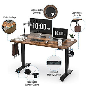 Monomi Electric Standing Desk, Height Adjustable Desk 55x 28 Inches, Ergonomic Home Office Sit Stand Up Desk with Memory Preset Controller (Black Frame/Rustic Brown Top)
