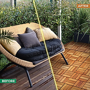 Solid Wood Interlocking Deck Tiles (Pack of 10, 12" x 12"), Acacia Deck Tiles, Floor Tiles for Both Indoor and Outdoor Use, Waterproof All Weather 12slats (12x12, 12 Slat)