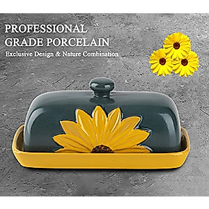Butter Dish With Lid For Countertop Ceramic Butter Keeper Sunflower Butter Container Butter Holder Butter Tray Large Butter Dish Covered Butter Dish Farmhouse Butter Dish