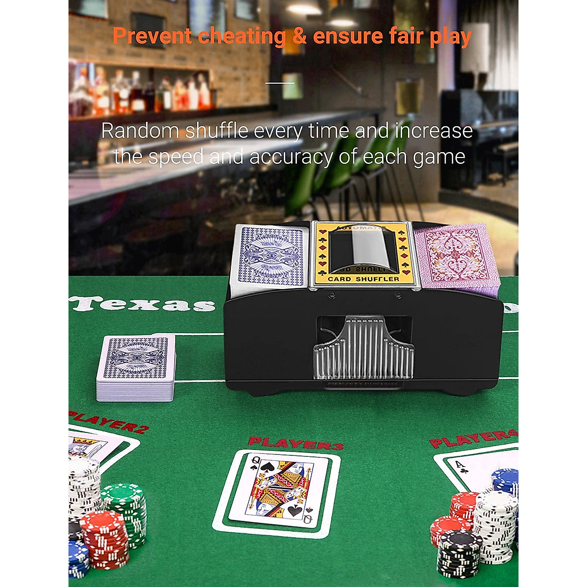 WILLIZTER Automatic Poker Card Shuffler 1-2 Decks Battery Operated Electric Poker Shuffler Card Shuffler for Porker Home Card Games Tables, Rummy Blackjack