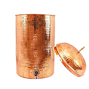 Indian Art Villa Hammered Copper Dispenser Container Pot Tank Matka, Storage Water,406 OZ