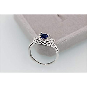 Uloveido Women's 925 Sterling Silver Cushion Cut Dark Blue and White Cubic Zirconia Hollow Cross Anniversary Birthday Rings Gift for Wife Girl-Friend (Blue, Size 6 JZ102