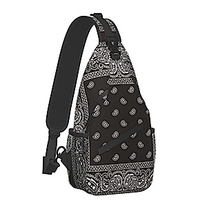 RIUARA Bandana Black Paisley Bandana Sling Bag Crossbody Chest Daypack Lightweight Canvas Backpack Shoulder Bag for Adult Travel Hiking