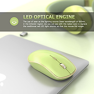 JOYACCESS J 2.4G Slim Wireless Silent Mouse, Portable Wireless Computer Mouse with 5 Adjustable DPI Levels, USB Mouse for Desktop, Notebook, MacBook, Chromebook, PC (Light Green)
