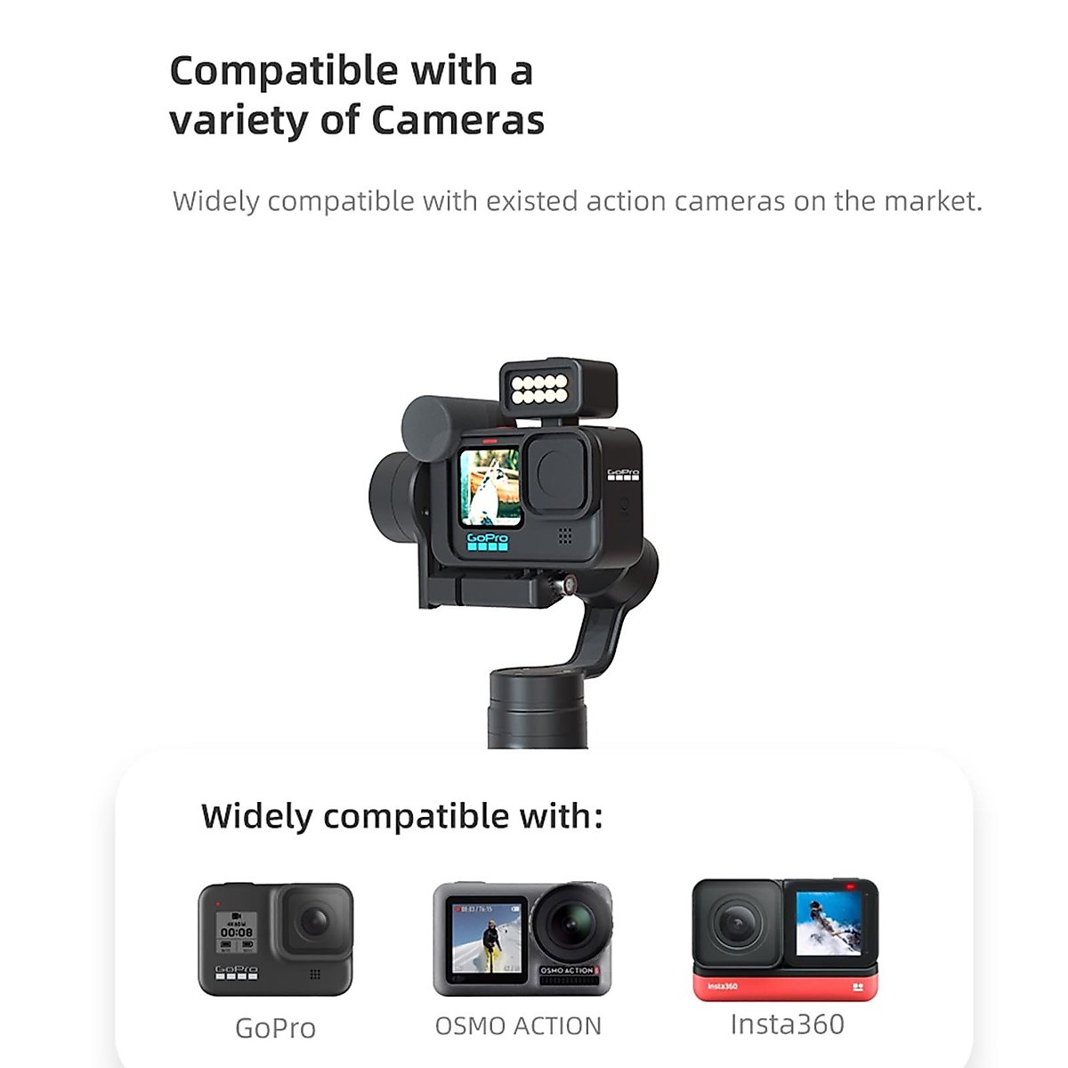 INKEE Falcon Plus Gimbal Stabilizer for Gopro w/Media Mod for Go Pro Hero 10/9/8/7/6, for Insta360 Osmo Action Anti-Shake Wireless Control Handheld Gimble w/Tripod Stand Original Screw Mounting Plate