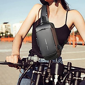 Anti Theft Sling Bag, USB Charging Sport Sling Anti-theft Shoulder Backpack, Waterproof Crossbody Bags (Gray Brown)