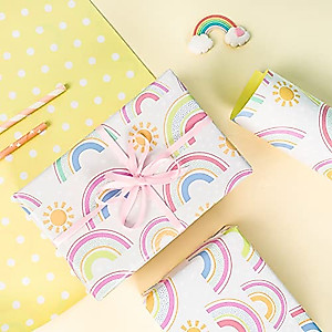 WRAPAHOLIC Reversible Wrapping Paper - Mini Roll - 17 Inch X 33 Feet - Rainbows Design, Perfect for Birthday, Party, Holiday, Wedding, Baby Shower