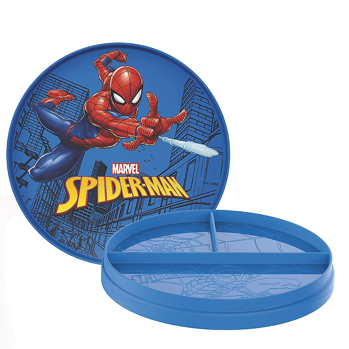 Zak Designs Marvel Spider Man Double-Sided Embossed Texture and 3 Sections Durable Material is BPA Free and Perfect for Kids (9", Set of 2), 9 inches, SpiderMan Classic PP Flip-It Plate 2pc (SPCE-1390)