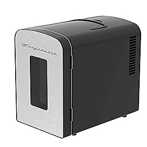 Frigidaire Portable 9-Can Mini Cooler Fridge, 5L, Brushed Stainless Rugged, Window, EFMIS189-SS, Clear Door, Glass