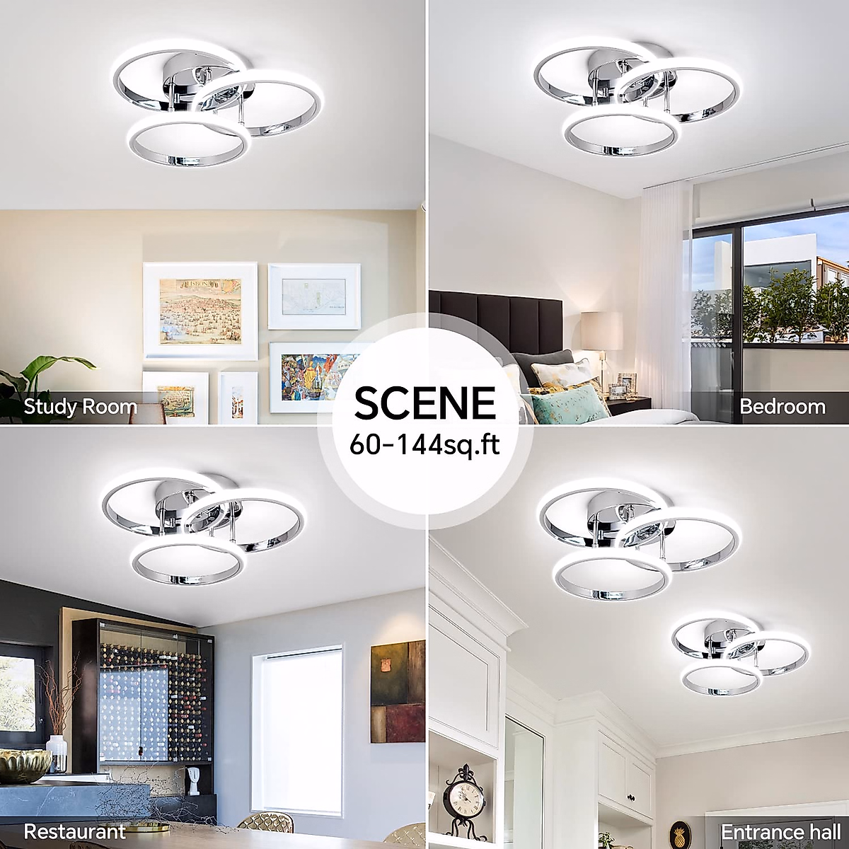 15.74IN Dimmable LED Modern Flush Mount Ceiling Light Fixture with Remote Control, Chrome 3000K-6500K 3-Color Dimming Circle Modern Chandelier, Close to Ceiling Bedroom Kitchen Cloakroom Lamp