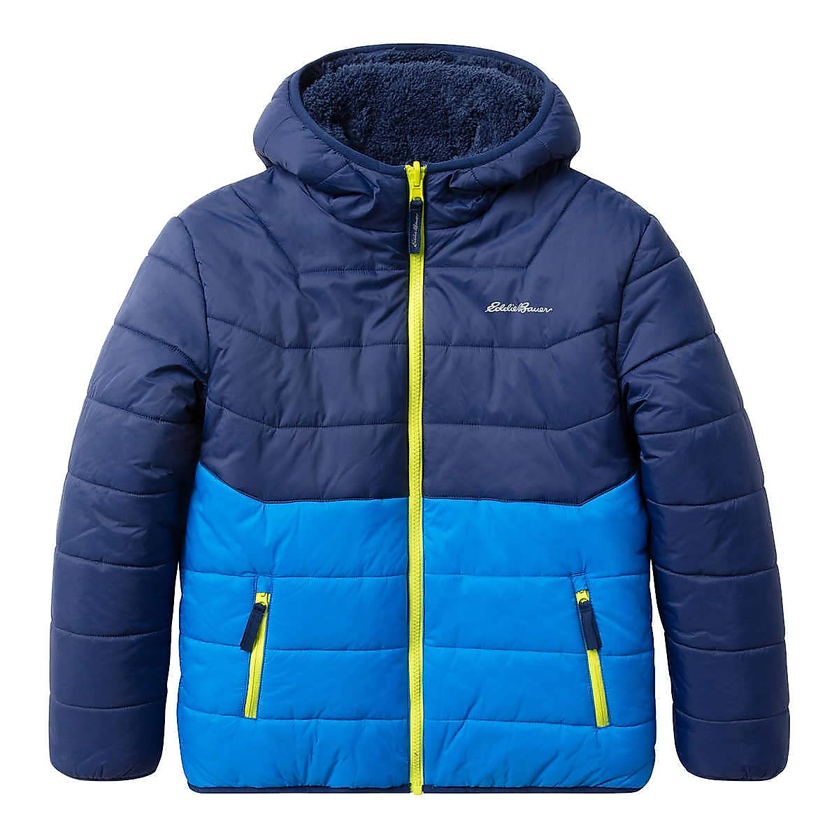 Eddie Bauer Kids Reversible Plush Hoodie Jacket (as1, alpha, m, regular, Navy/Royal, Medium 10/12)