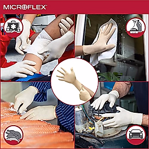 Microflex Diamond Grip MF-300 Disposable Latex Gloves for Automotive, Machinery Industries - Small, Natural Clear (Box of 100)