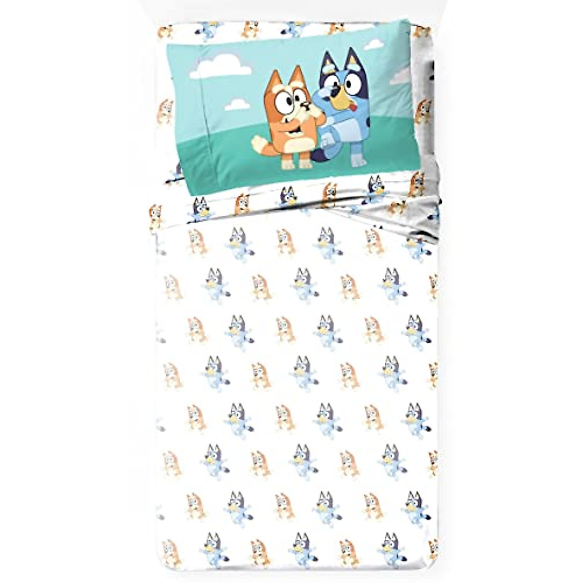 Jay Franco Bluey & Bingo Toddler Size Sheet Set - 3 Piece Set Super Soft and Cozy Kid’s Bedding - Fade Resistant Microfiber Sheets (Official Bluey Product)