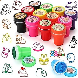 28pcs Capybara Party Stamp for Kids, Cute Capybara Self Inking Stampers Great for Birthday Favors Rewards Goody Bag Stuffers Classroom Crafts DIY Card Making