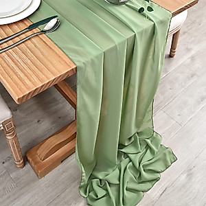 DOLOPL 10PCS Sage Green Chiffon Table Runner 10ft Wedding Table Runner,29x120 Gauze Table Runner,Rustic Sheer Table Decor for Romantic Bridal Shower, Baby Shower, Birthday Party Cake Table