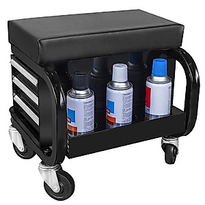 ROAD DAWG APD2016AD Torin Rolling Tool Chest/Tool Box with 3 Drawers and Wheels, Padded Mechanic Stool Creeper Seat, Black