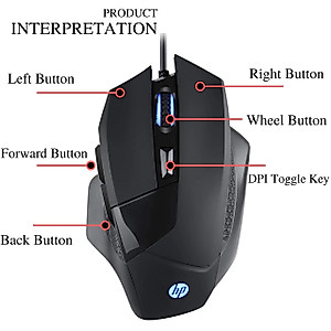 H P USB Gaming Mouse for E-Sports Gaming Adjustable DPI, Wired Backlit G200 Mouse