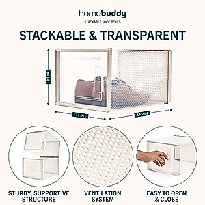 HomeBuddy Shoe Organizer for Closet - 6 Pack XL Shoe Storage Boxes Clear Plastic Stackable Bin, Boots, Sneaker Storage, Clear Shoe Boxes with Lids, Zapateras Organizer for Shoes, Closet Shoe Organizer