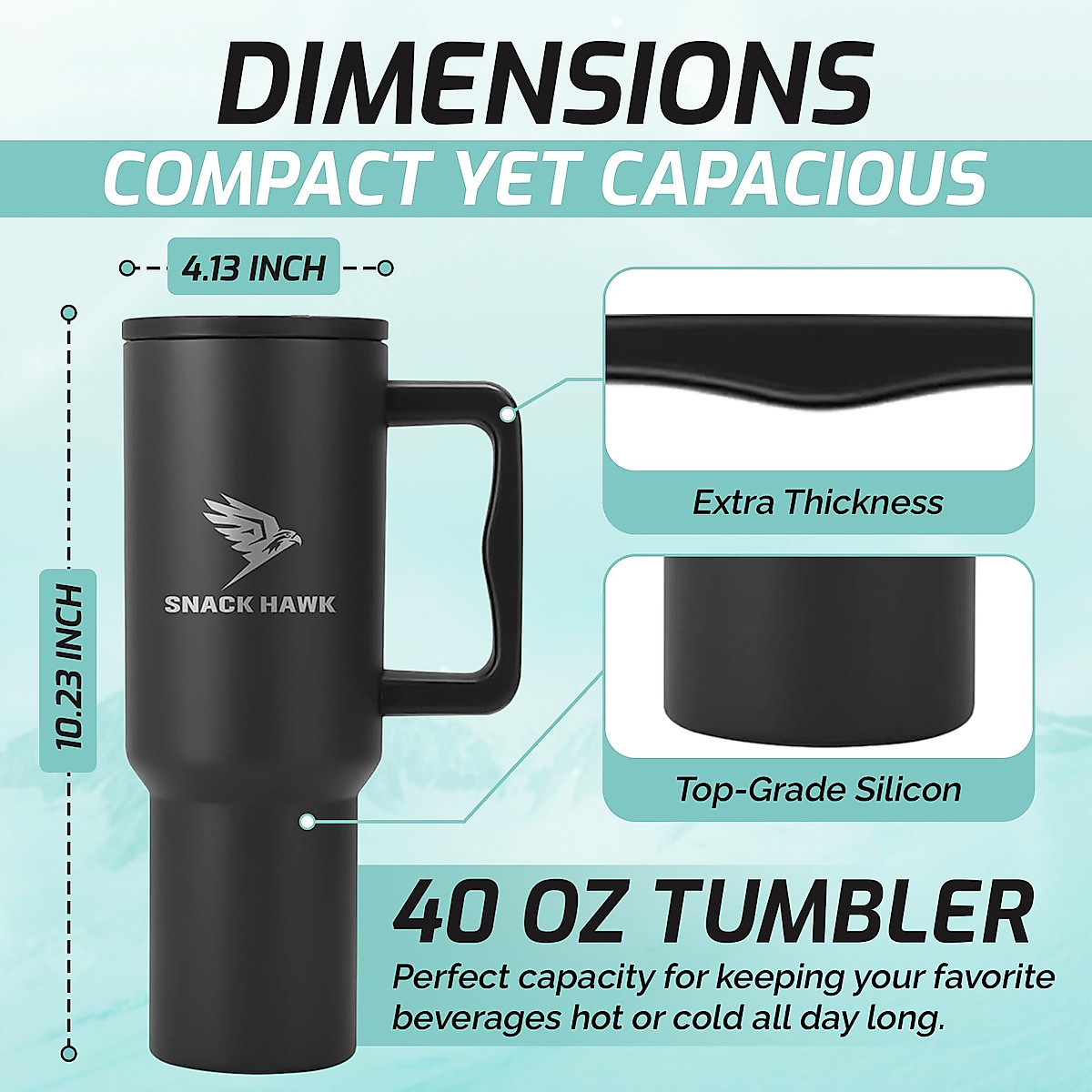 Snack hawk 40oz Insulated Stainless Steel Travel Coffee Tumbler with Handle and Straw | 100% Leak-Proof Mug | Car Cupholder Friendly | Perfect Water Cup Gift for Everyone