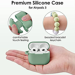 Case for Airpods 3rd Generation (2021), Filoto Cute Apple Airpod 3 Case Cover for Women Girls, Silicone Case with Wristlet Bracelet Keychain Credit Card Holder Purse Accessories (Cactus Green)