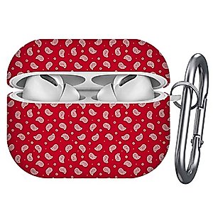 [ Compatible with AirPods Pro ] Shockproof Soft TPU Gel Case Cover with Keychain Carabiner for Apple AirPods (Red Bandana Traditional)