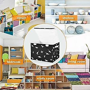 CaTaKu Dinosaurs Silhouettes Black Storage Bins with Lids Fabric Large Storage Container Cube Basket with Handle Decorative Storage Boxes for Organizing Clothes Shelves
